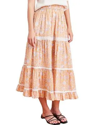 PANEROS CLOTHING Colette Lace Inset Tiered Midi Skirt