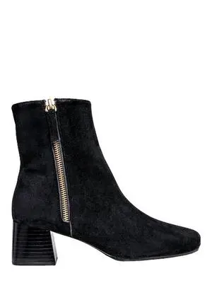 JOAN OLOFF SHOES Arina Ankle Bootie With Block Heel - Black Suede