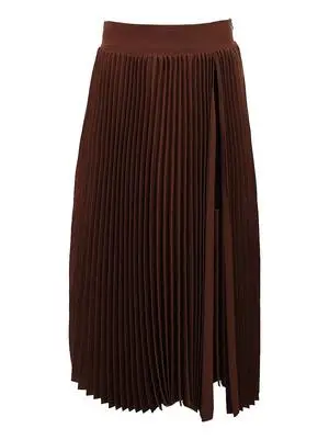THEO THE LABEL Atlas Pleated High Slit Skirt - Koffee