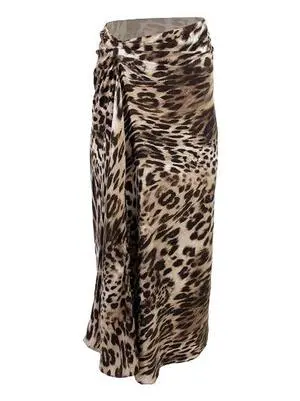 THEO THE LABEL Danae Print Ruched Midi Skirt - Leopard