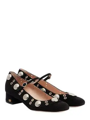 Valentino Garavani Nellcôte Studded Suede Mary Jane Pumps - Black