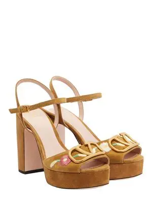 Valentino Garavani Vlogo Embroidered Platform Sandals - Brown