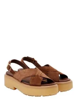 Prada Suede Platform Sandals - Brown