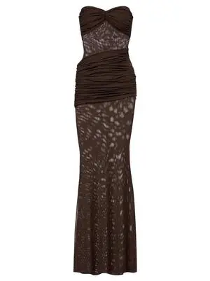 BANANHOT Erica Ruched Strapless Maxi Dress - Brown