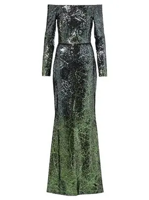 Elie Saab Ombré Sequined Silk-blend Gown - Green