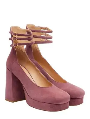 Chloé Loti 100 Suede Platform Pumps - Pink