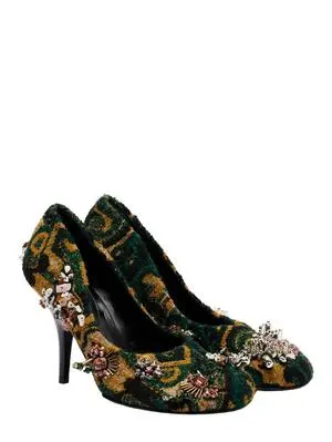 Dries Van Noten Embellished Jacquard Pumps - Green