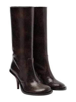 Dries Van Noten Snake-effect Leather Knee-high Boots - Brown