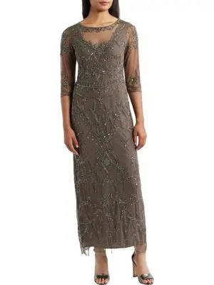 Pisarro Nights Sequin Illusion Gown - Aluminum