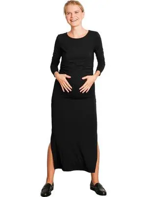NOM MATERNITY Curve Long Sleeve Maternity Maxi Dress Black