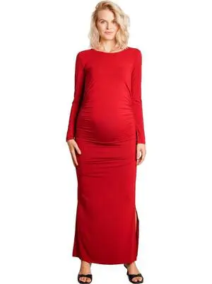 NOM MATERNITY Curve Long Sleeve Maternity Maxi Dress - Merlot