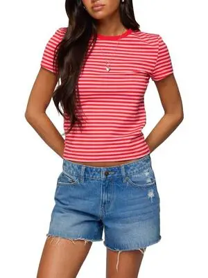 EDIKTED Stripe T-shirt - Red-and-pink