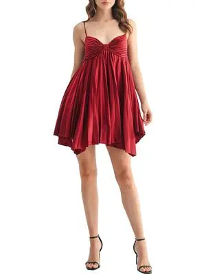 ALL IN FAVOR Pleated Handkerchief Hem Cocktail Minidress - Wine