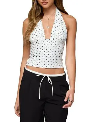 EDIKTED Blaire Polka Dot Halter Top - White-and-black