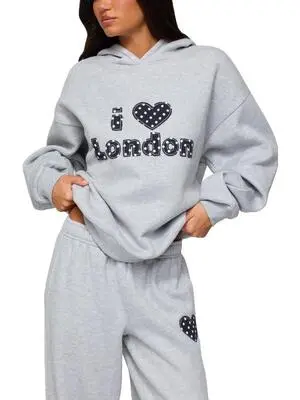 EDIKTED Polka Dot Appliqué Hoodie - Gray-melange