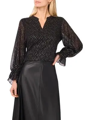 Vince Camuto Foil Print Chiffon Top - Rich Black