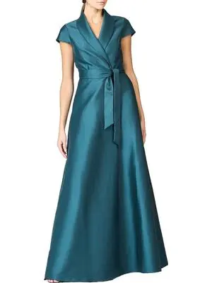 Sachin & Babi Etienne A-line Satin Gown - Forest Green