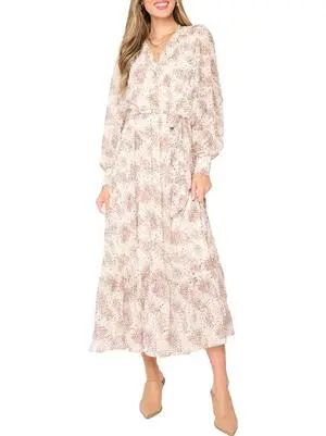 GIBSONLOOK Abstract Print Maxi Dress With Sash - Dot Fawn Print