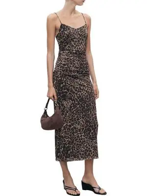 Mango Animal Print Midi Slipdress - Brown