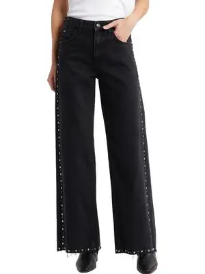 MAVI Rebecca Stud Seam Wide Leg Jeans - Studded Smoke Denim