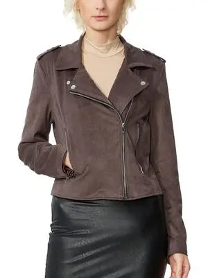 KIMI + KAI Faux Suede Moto Jacket - Coffee