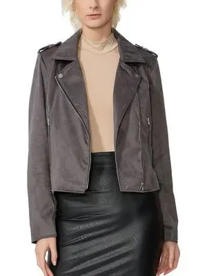 KIMI + KAI Faux Suede Moto Jacket - Dark Gray