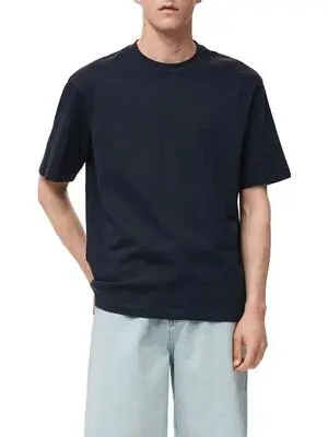 Mango Relaxed Fit Solid Cotton T-shirt - Dark Navy