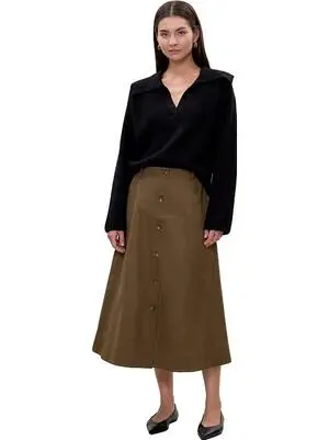 Rebecca Taylor Aria Twill Mid-calf Skirt - Olive