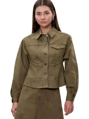 Rebecca Taylor Carmen Garment Dyed Denim Jacket - Olive