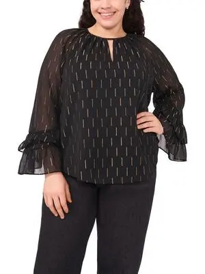 CECE DUPRAZ Metallic Clip Dot Tiered Sleeve Top - Rich Black