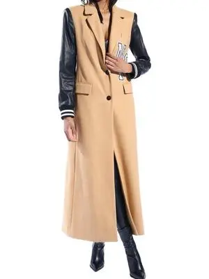 AZALEA WANG Mixed Media Long Coat - Tan Multi