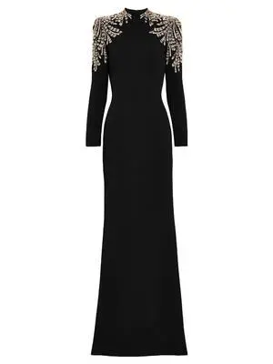 Jenny Packham Embellished-shoulders Mock-neck Maxi Dress - Liquorice