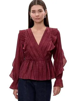 Rebecca Taylor Olivia Ruffle Sleeve Blouse - Sangria