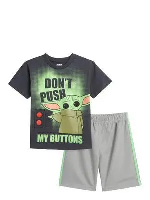 STAR WARS Baby Yoda The Mandalorian T-shirt & Mesh Shorts Set - Charcoal