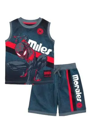 MARVEL Spider-man Athletic Tank Top & Shorts Set - Spider-man Miles Morales Black