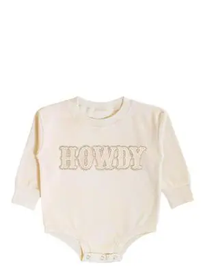 SWEET WINK Howdy Patch Long Sleeve Romper - Natural