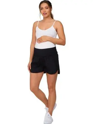 PINKBLUSH Curved Hem Maternity Active Shorts - Black