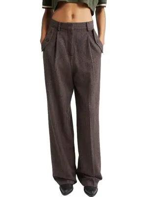 GOLDEN GOOSE Journey Pinstripe Pleated Wool Wide Leg Pants - Cocoa Brown/turquoise