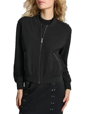 Dkny Grommet-trim Scuba Crepe Bomber Jacket - Black