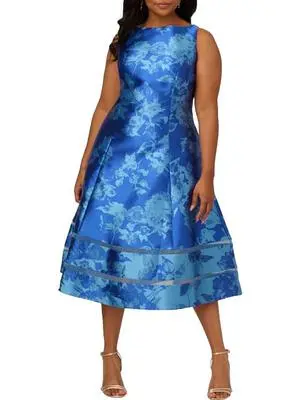 Adrianna Papell Metallic Floral Jacquard Fit & Flare Cocktail Dress - Blue Multi