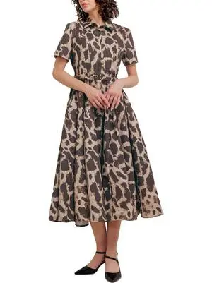 FREEMARKET Animal Print A-line Midi Dress - Brown Multi
