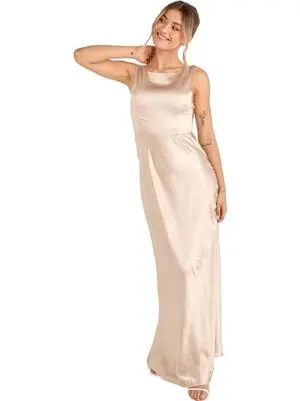 SIX STORIES Satin Bridesmaid Dress With Cowl Back - Oyster
