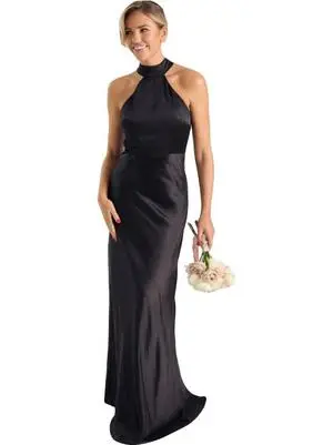 SIX STORIES Halter Neck Satin Gown - Black