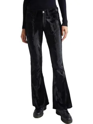 Junya Watanabe Faux Fur And Leather Flare Pants - Black