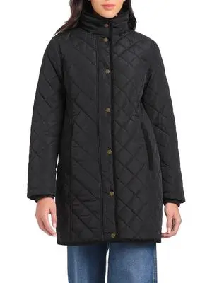 Vince Camuto Water Resistant Quilted Coat With Removable Hood - Black