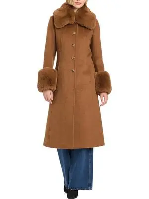 Vince Camuto Single Breasted Coat With Faux Fur Collar And Cuffs - Camel