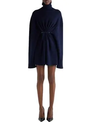 Balenciaga Pinched Long Sleeve Wool Rib Dress - 4140 Navy