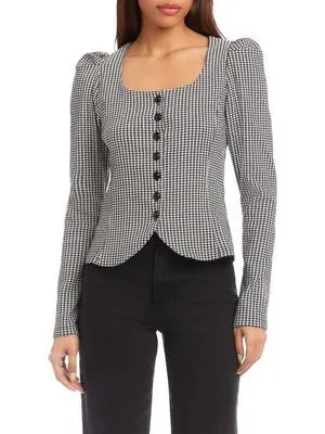 Fifteen Twenty Puff Sleeve Top - Houndstooth