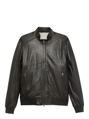 BARBA NAPOLI Zip-Fastening Leather Coat Brown
