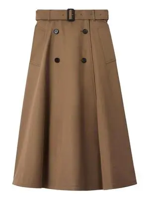 Burberry Gabardine Midi Trench Skirt - Brown